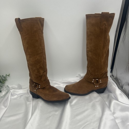 Free People Lockhart Harness Boot Knee High Tan Suede Square Toe ...