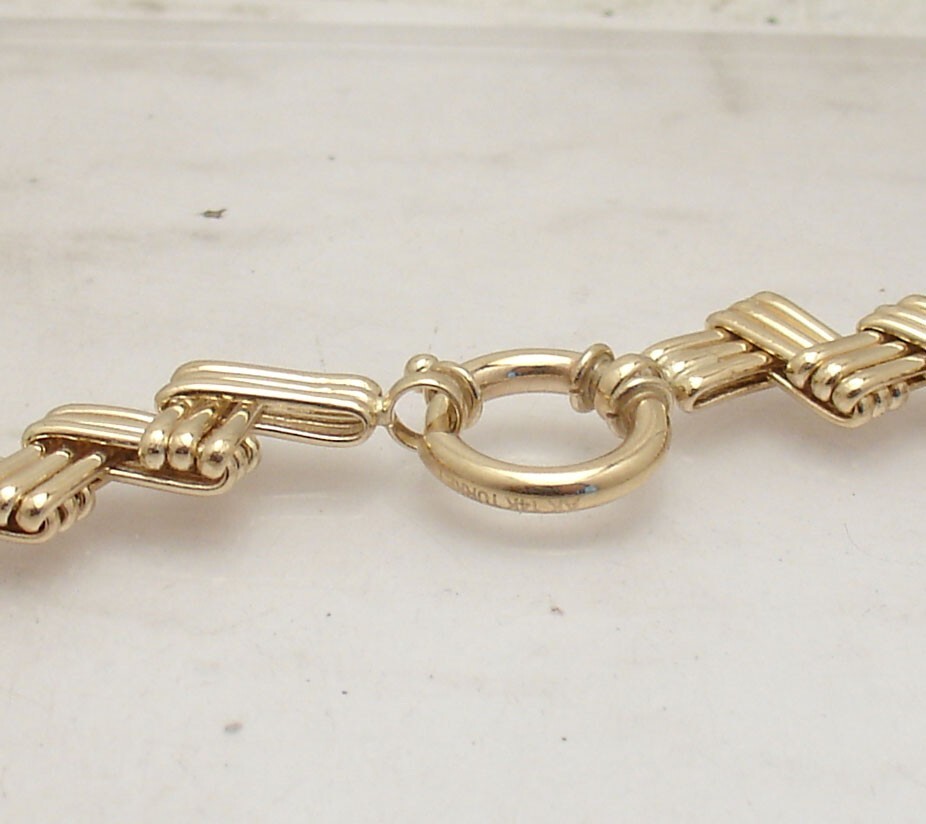 Graduated Four Row Chevron Style Link Chain Necklace Real 14K Yellow ...