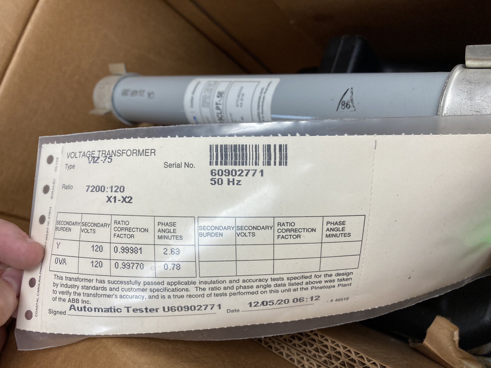 ABB 7525A68G34 Potential Transformer, 7200:120, 1 Fuse, Type VIZ-75 | eBay