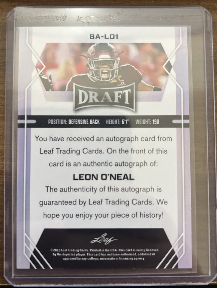 2022 Leaf Draft Football Leon O'Neal RC Auto San Francisco 49ers #BA ...