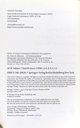 Christof Teuscher 2003 Alan Turing Life and Legacy of a Great Thinker ...