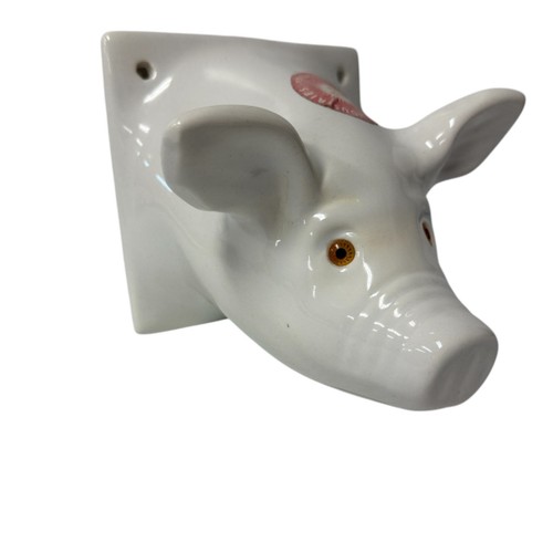 Ceramic Pig Head Wall Mount Hanger Amber Eyes Hand Towel Apron Hat ...