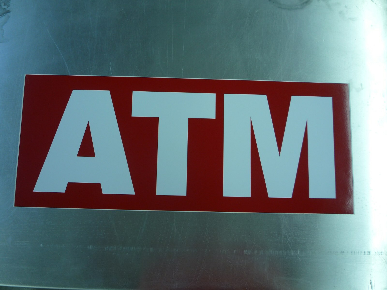 ATM 20" X 8" SCREEN PRINTED DOUBLE GLUE ADHESIVE DECAL WHITE ON RED | eBay