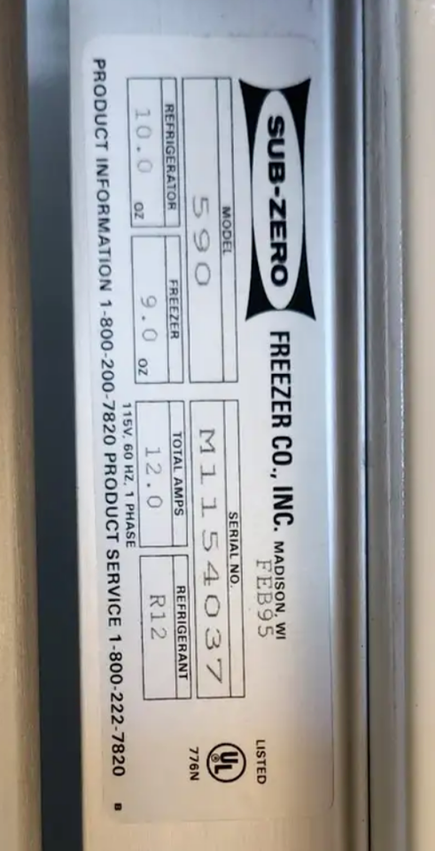 1993 Sub-Zero 590 side by side refrigerator & freezer w/ cabinet ...