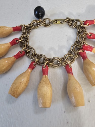 Vintage Wood Bowling Pins & Ball Gold Tone Charm Bracelet 7" | eBay