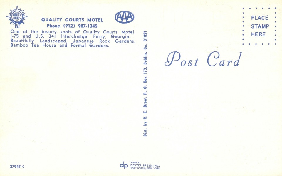 Quality Courts Motel Japanese Rock Gardens Tea House Perry Georgia ...