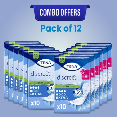 120 TENA LADY EXTRA DISCREET Incontinence Absorbent Pads for Women 12 x ...