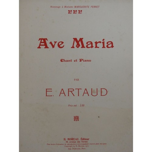 ARTAUD E. Ave Maria Chant Piano 1911 | eBay