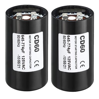 Motor Start Capacitor 2 Pack 645-774uF/Mfd 125V 50/60Hz CD60 Run ...