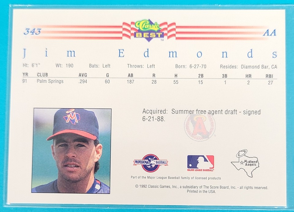 1992 Classic Best #343 Jim Edmonds Midland Angels BASEBALL Card Q7 | eBay