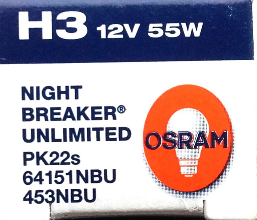 Osram 64151 NBU Halogen H3 12V 55W 453NBU PK22s Night Breaker Unlimited ...
