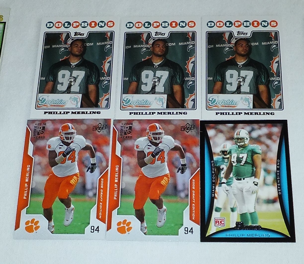 PHILLIP MERLING - Defensive End - Miami Dolphins 6 Card Assorted Lot ...