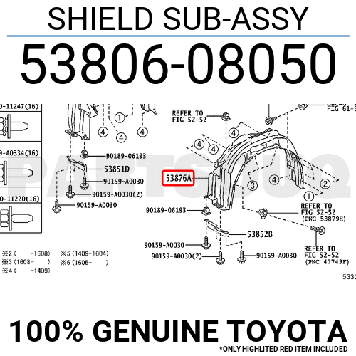 5380608050 Genuine Toyota SHIELD SUB-ASSY 53806-08050 | eBay