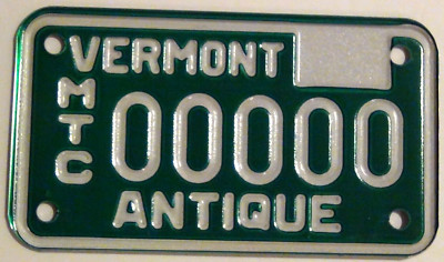 Vermont Sample Antique Motorcycle License Plate 00000 | eBay