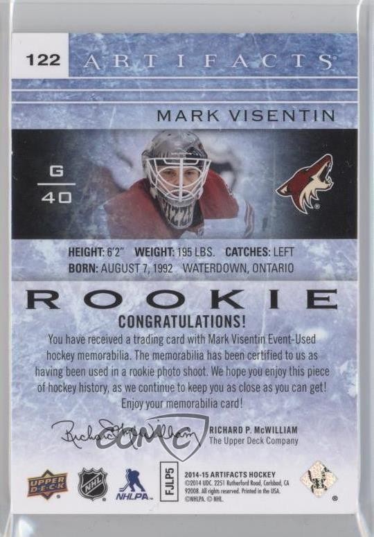 2014 Artifacts Gold Spectrum Patch/Patch /15 Mark Visentin #122 Rookie ...