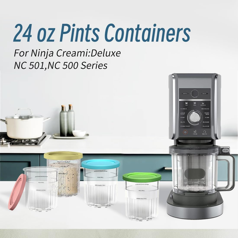 NC500 for Ninja Creami Deluxe 11-In-1 XL Family Size Pints and Lids - 4 ...