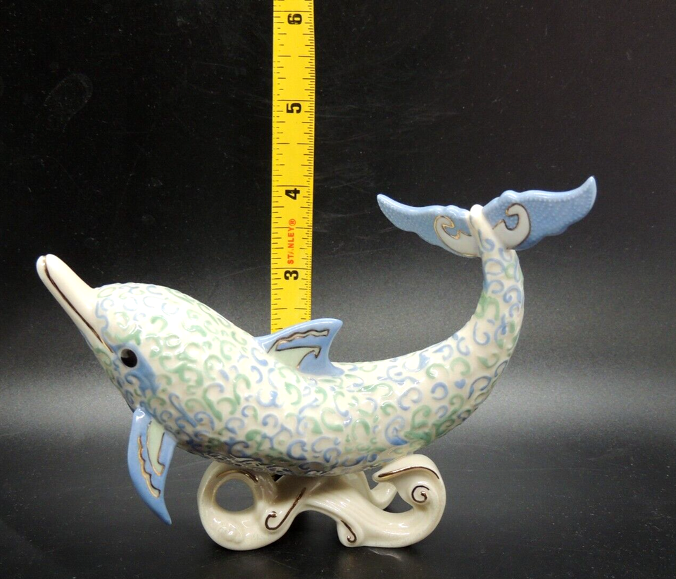 Lenox Deep Sea Dancer Dolphin Sculpture Blue Green Gold Accents Rare ...