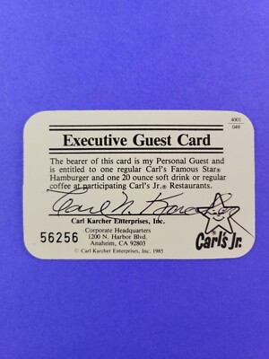 Carl's Jr. Executive Guest Card Signed By Carl Karcher 1985 | eBay