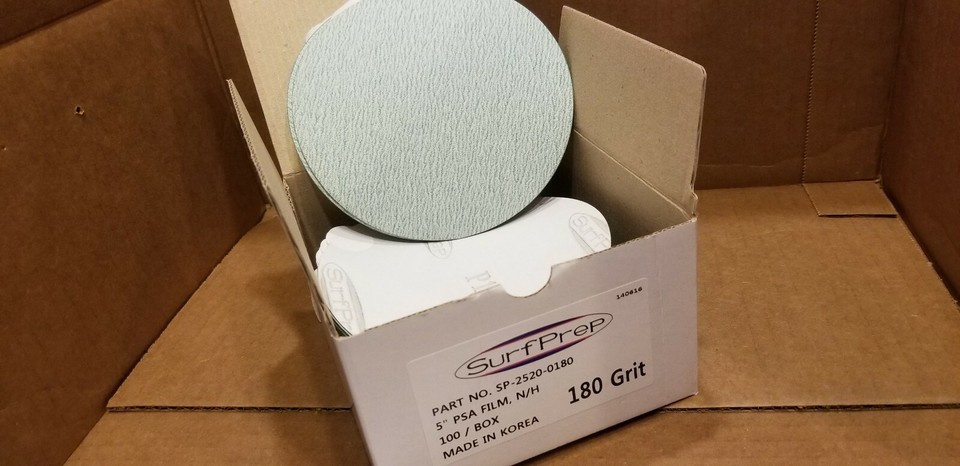 SurfPrep P180 Sandpaper Discs 5" PSA Film No Hole SP-2520-0180 100pc ...