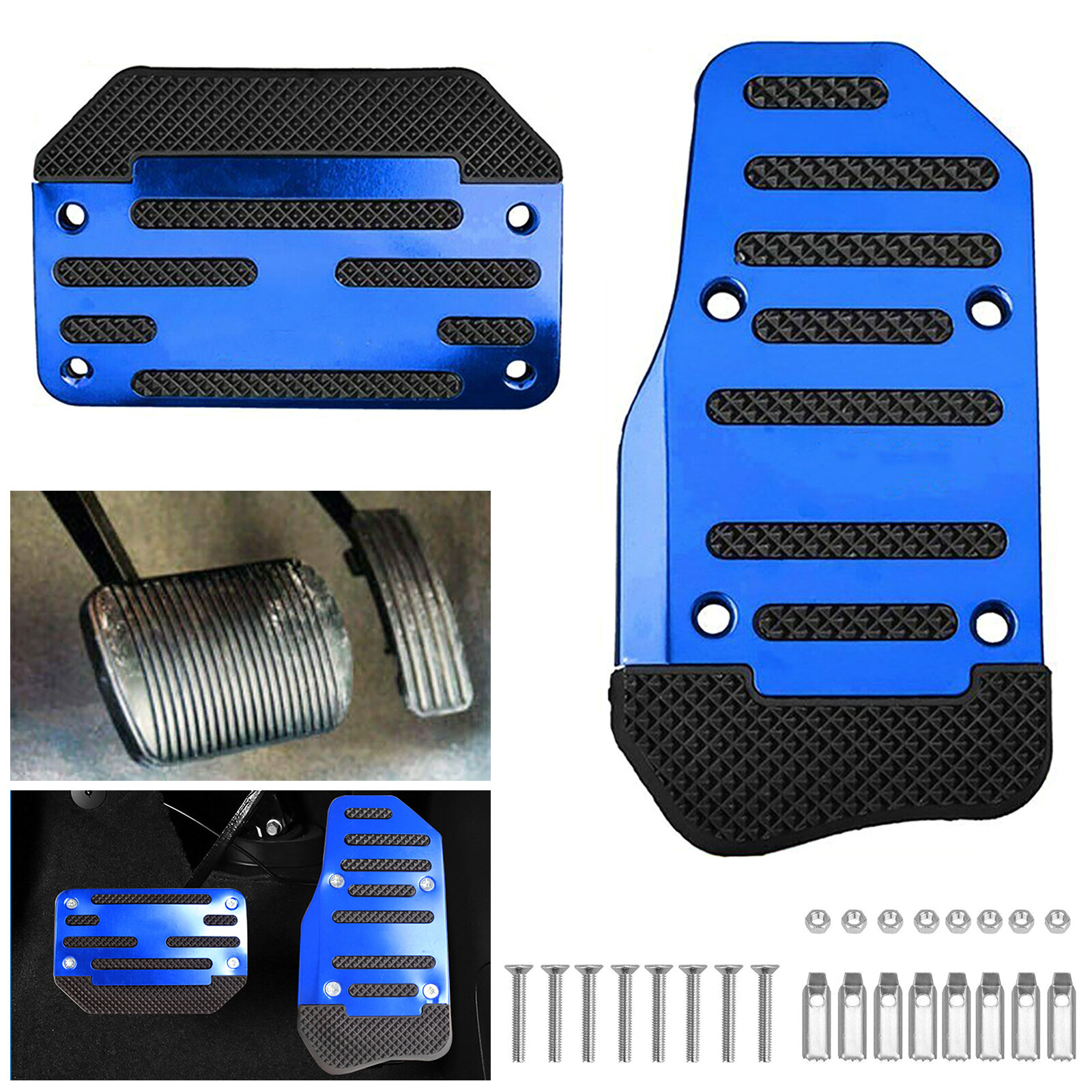 2PCS/SET Aluminum Alloy BLUE Universal Automatic Gas Brake Foot Pedal ...