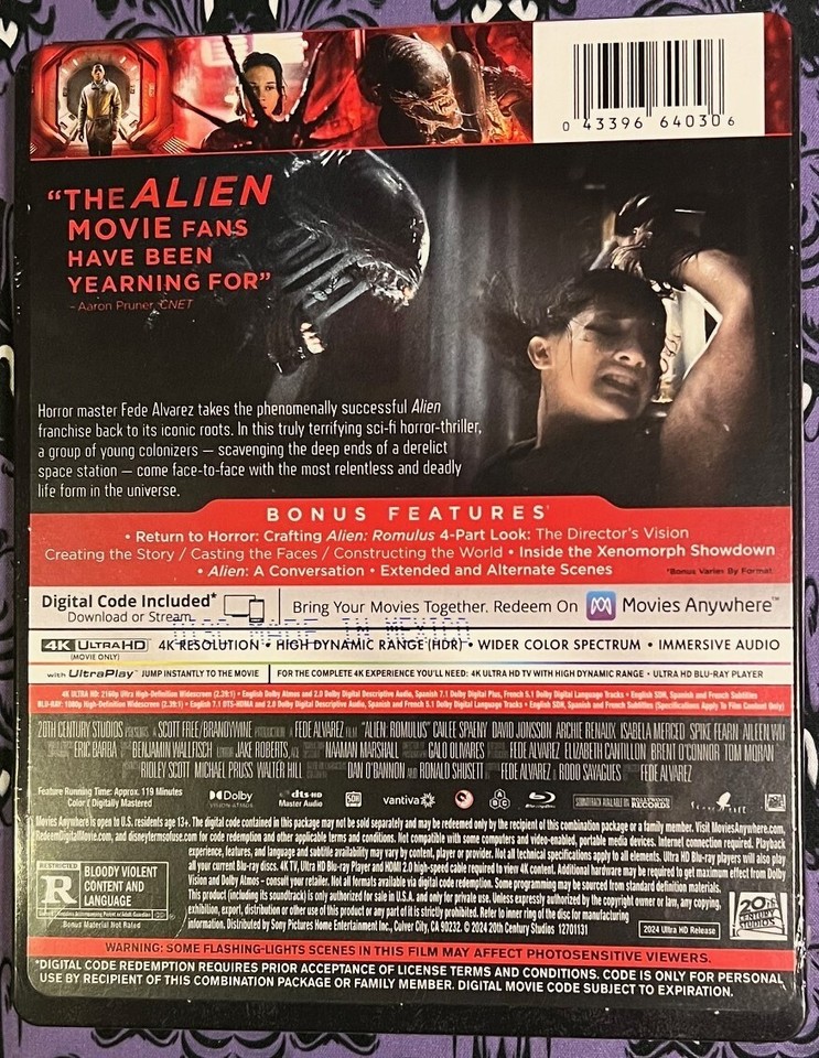 Alien Romulus Steelbook 4K Ultra HD Blu-ray + Digital 2024 NEW SEALED ...