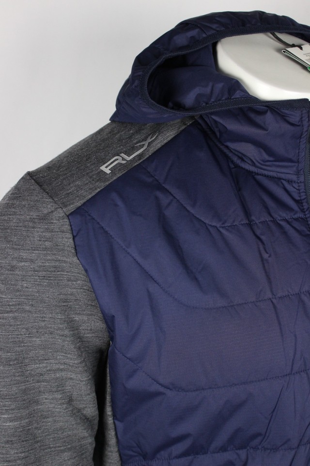 Ralph Lauren RLX Men's Hybrid Hooded Jacket Full Zip L Large Gray Navy ...