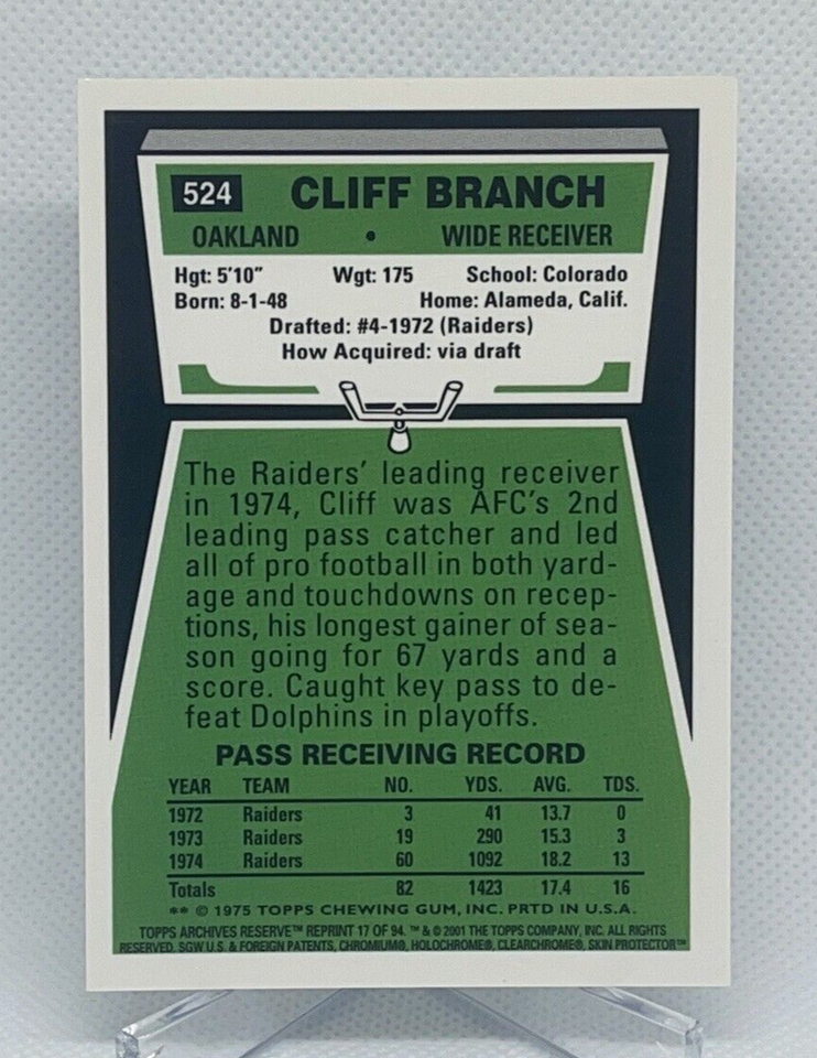 2001 Topps Archives Reserve #17 Cliff Branch 1975 - Oakland Raiders | eBay