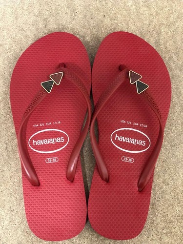 Havaianas Slim WOMENS Triangle Flip Flops Sandals RED Stud | eBay UK