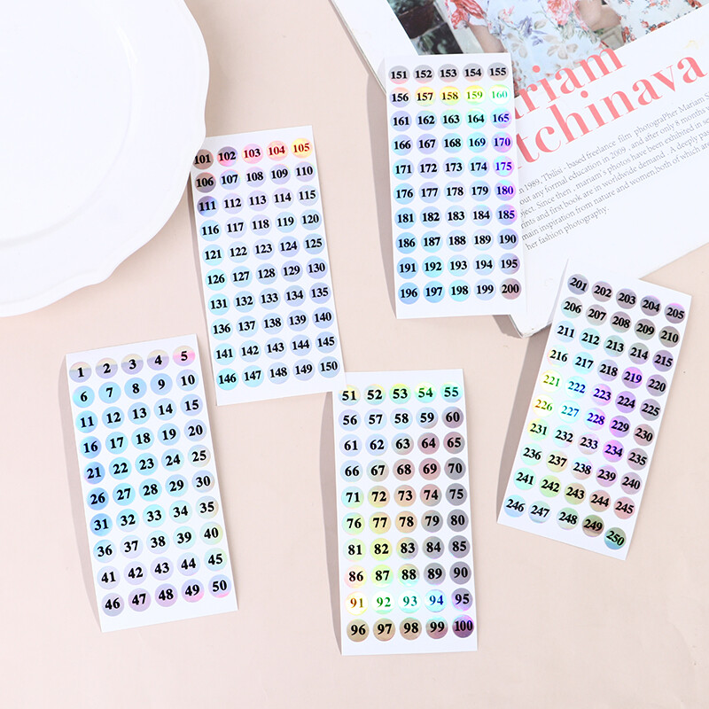 1-250 Laser Number Label Stickers Nail Polish Lipstick Color Tags Stick ...