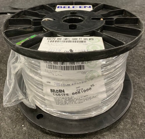 BELDEN 5501FE 008 Multi-Conductor Cable, 1000' Spool, 22/3C, STR, Gray ...