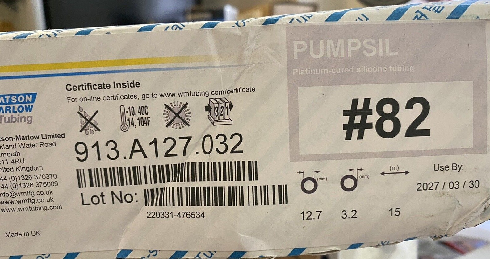 NEW WATSON-MARLOW 913.A127.032 PLATINUM-CURED SILICONE TUBING PUMPSIL ...