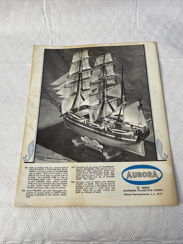 1966 Aurora Wanderer Whaler Plastic Model Ship Kit 1:87 Scale 440-595 ...