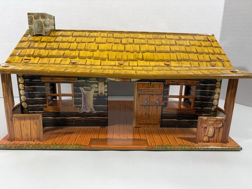 1950's Marx Western Bar M Ranch Play Set Tin Litho Cabin | eBay