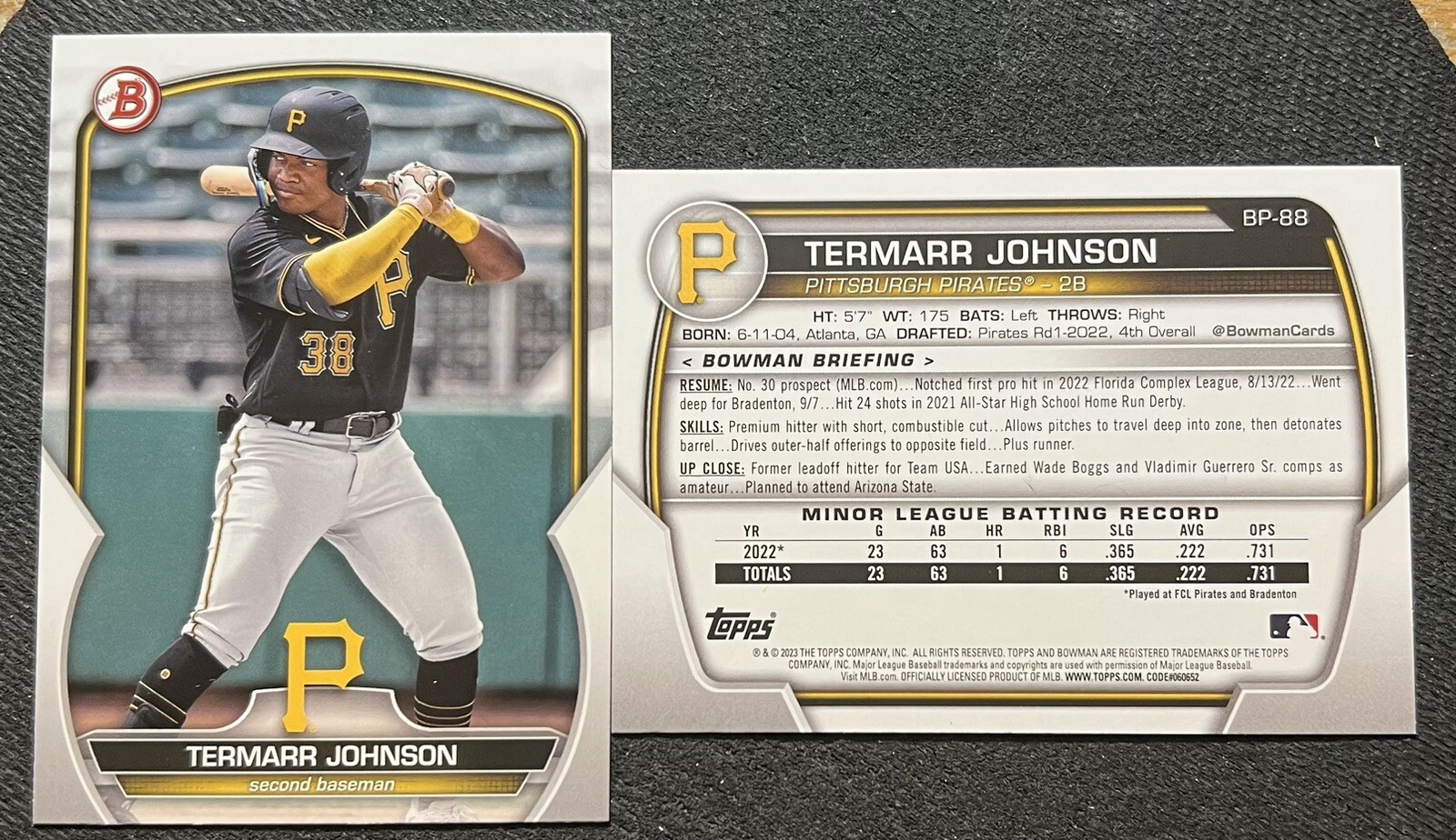 2023 BOWMAN TERMARR JOHNSON (PIRATES) PROSPECT #BD-88 NM/MT | eBay