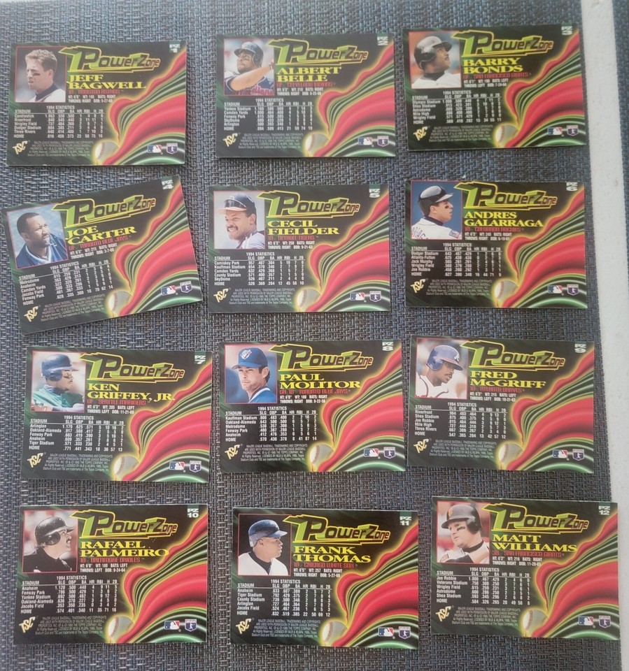 1995 Topps Baseball Stadium Club Members Only Power Zone- Complete 12 ...