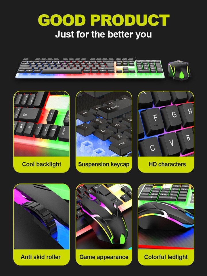Gaming Keyboard And Mouse LED Light Backlit Mechanical Feel For ...