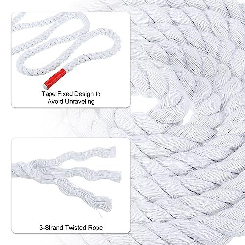 5/8 Inch x 49 Feet Natural Twisted Cotton Rope 3 Strand Tug of War Rope ...