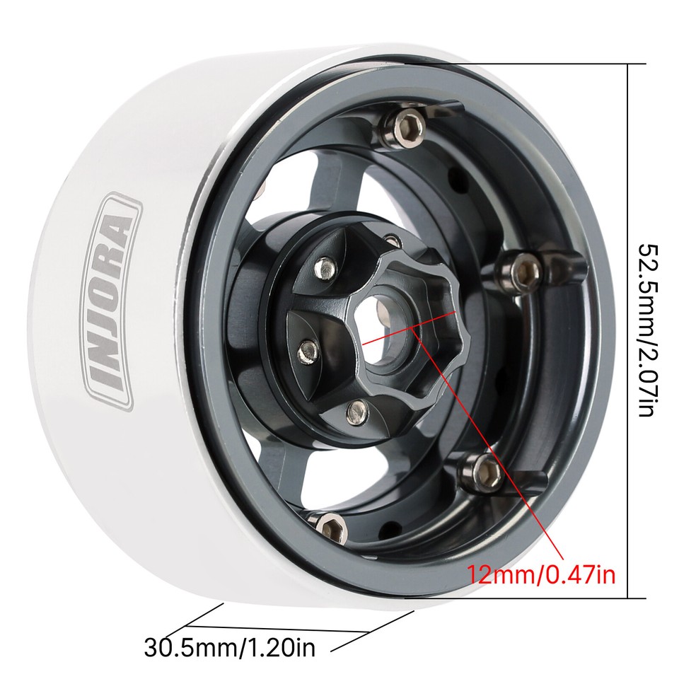 INJORA 1.9" Beadlock RC Wheel Rims Offset -10mm for SCX10 Pro TRX4 VS4 ...