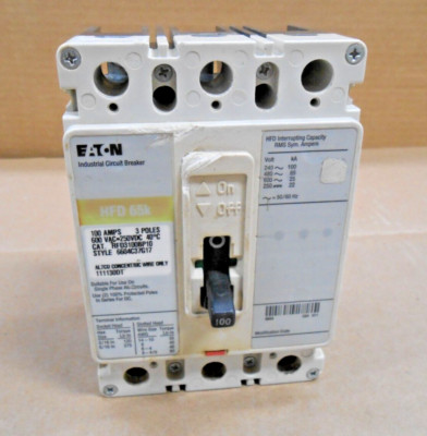 EATON HFD HFD3100 HFD3100BP10 CIRCUIT BREAKER 100A 100 AMP 3 POLE 600V ...