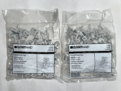 2 New Packages ClosetMaid 1770 Preloaded Drywall Wall Clips 48 Pack ...