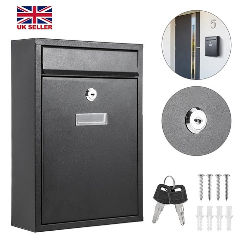 BLACK LARGE LETTER BOX POST MAIL BOX WALL MOUNTED POST BOX LOCKABLE ...