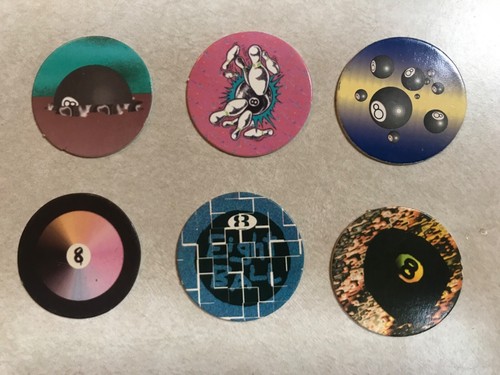 Rare Vintage 1994 Lot of SIX “8-BALL” POGS 6 Milk Cap POG Eight Ball ...