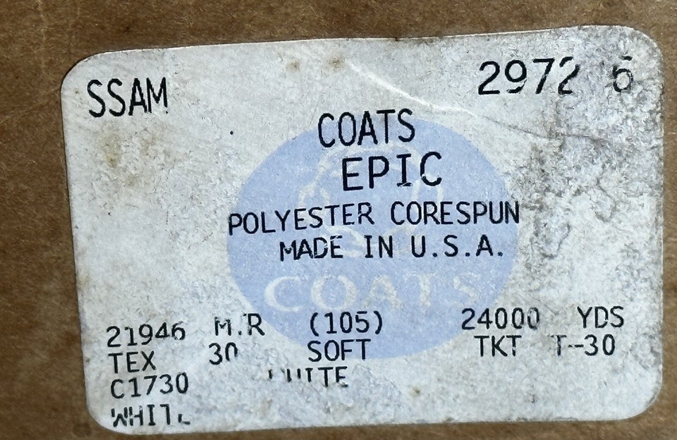 COATS Epic Tex-30 Thread White Poly Corespun 24000YD Cone T6 | eBay
