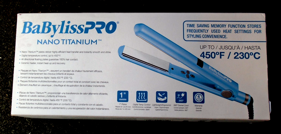 BaBylissPRO Nano Titanium 450°F 1" Digital Straightener - Blue ...