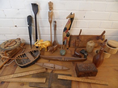 Job Lot Treen Items - Giraffe , Canoes, Letter Openers, Clock etc | eBay UK