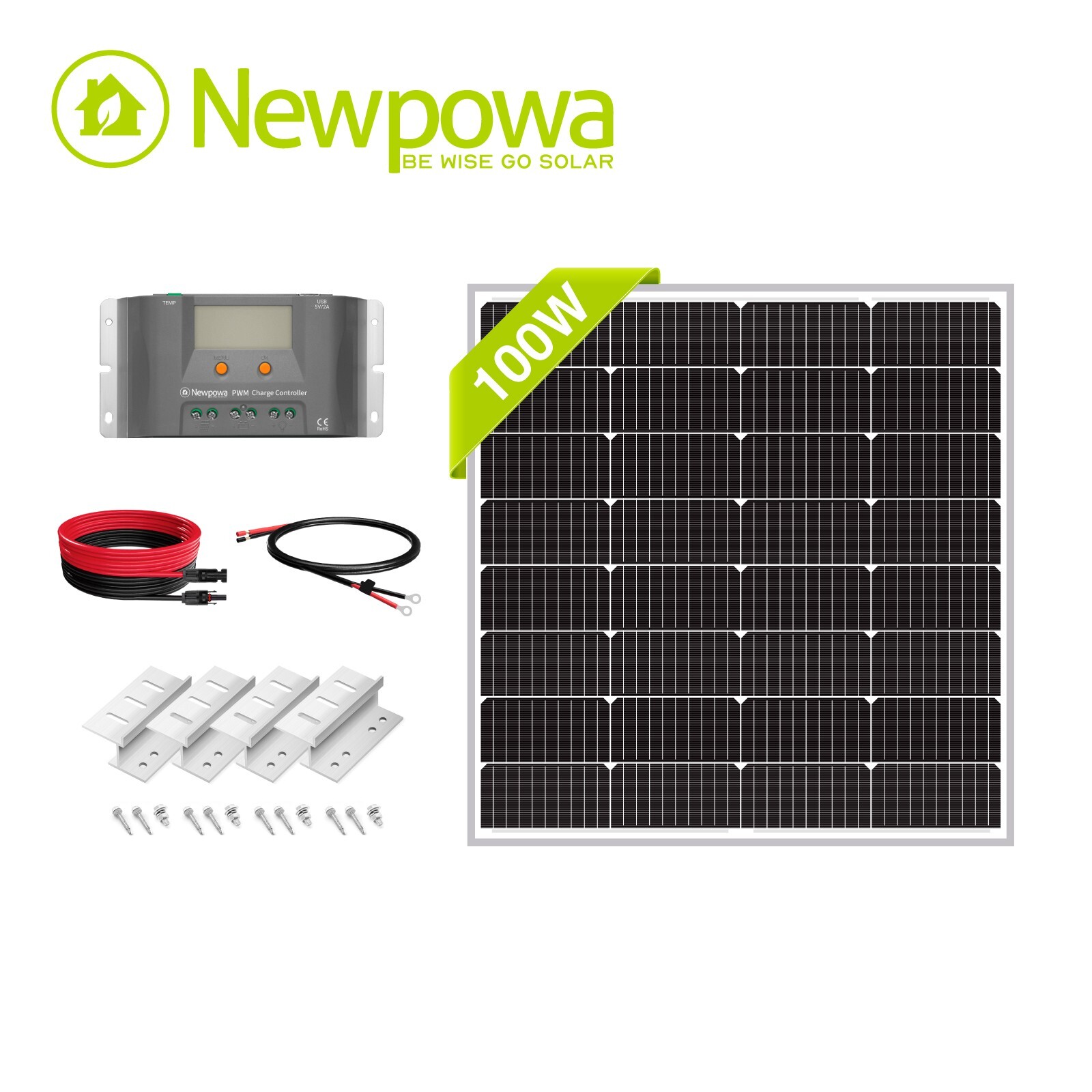 Newpowa 100 Watt 100W solar panel Kit Monocrystalline 12V Off Grid ...