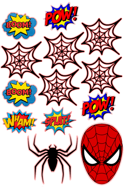 16 Piece Pre-Cut Edible WAFER & Card Spiderman Logos POW Bang Splat ...