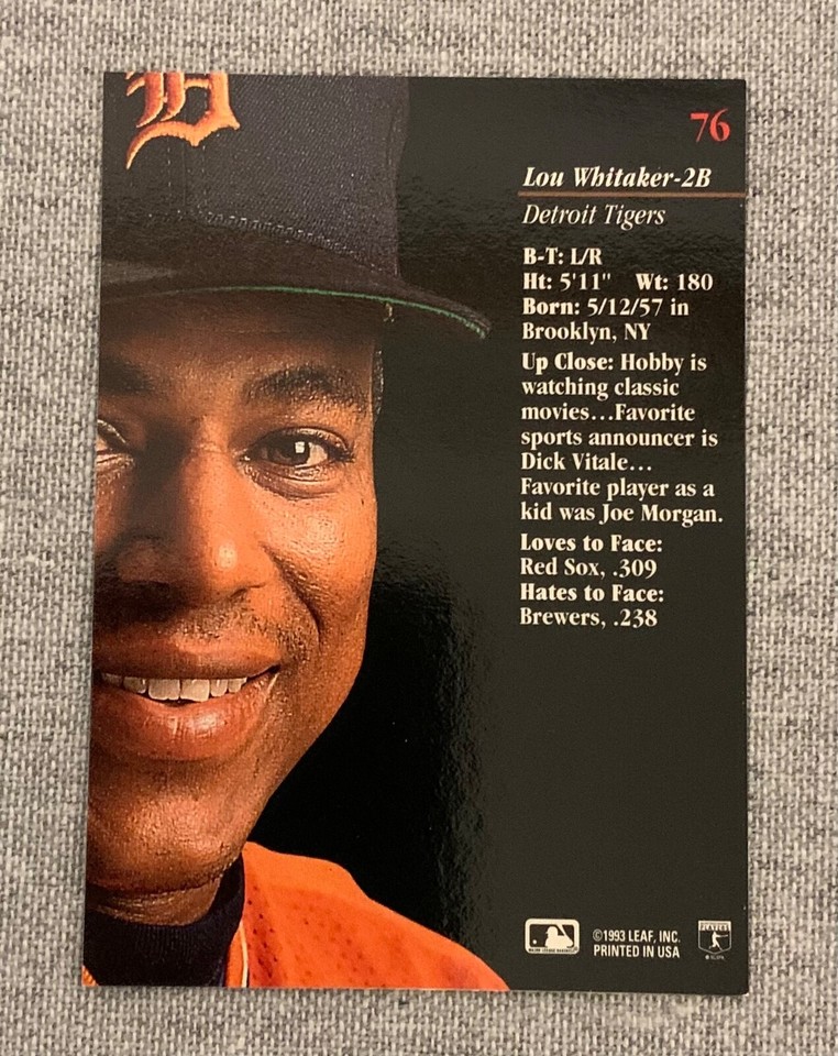 1993 Leaf Studio Baseball Lou Whitaker #76 Detroit Tigers, Autographed ...