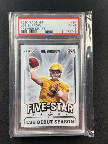2020 Sage Hit Premier Draft Joe Burrow Five Star LSU Bengals Rookie RC ...