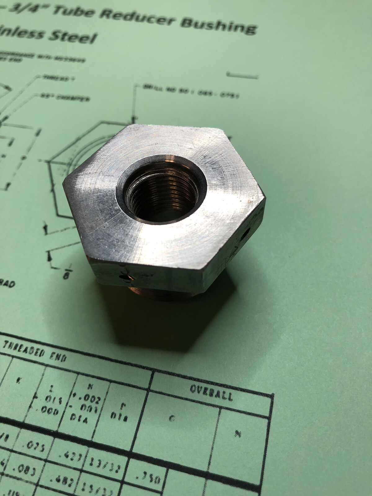 AN893-13J 3/8” to 3/4” Reducer Bushing w/ Lockwire Holes, 304SS ...